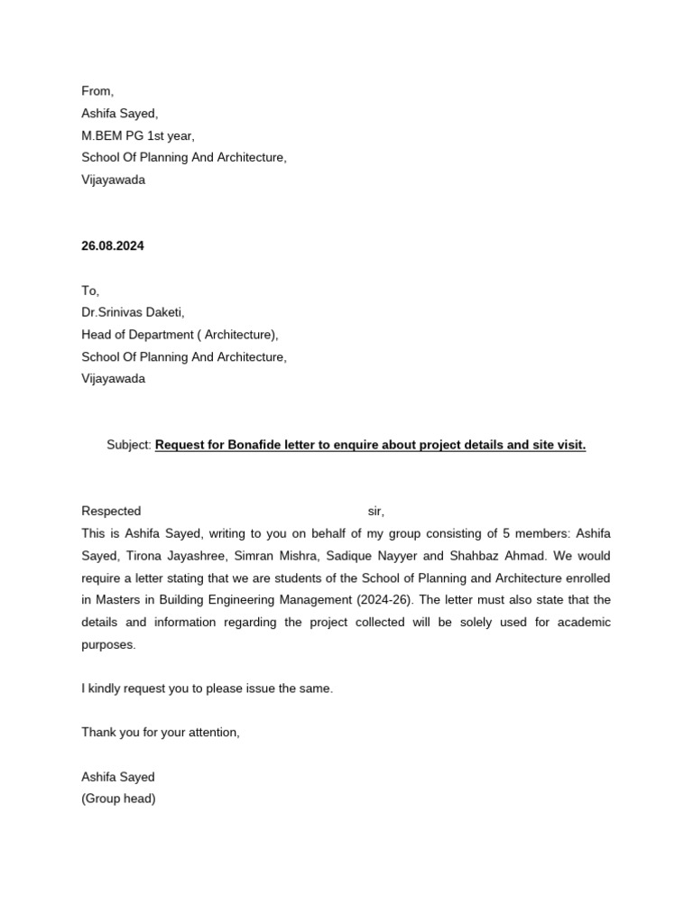 Bonafide Letter Format Pdf