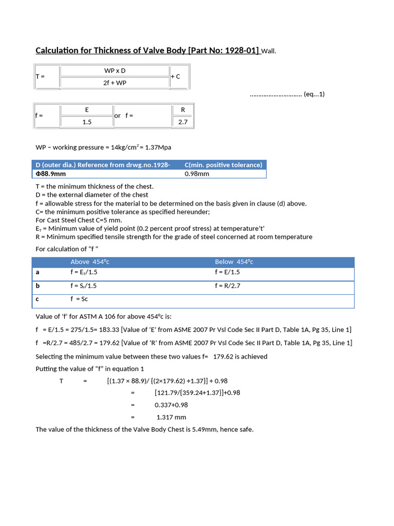 Calculation For DN 80 SA 106 GR A Pipe Thickness Calculation | PDF