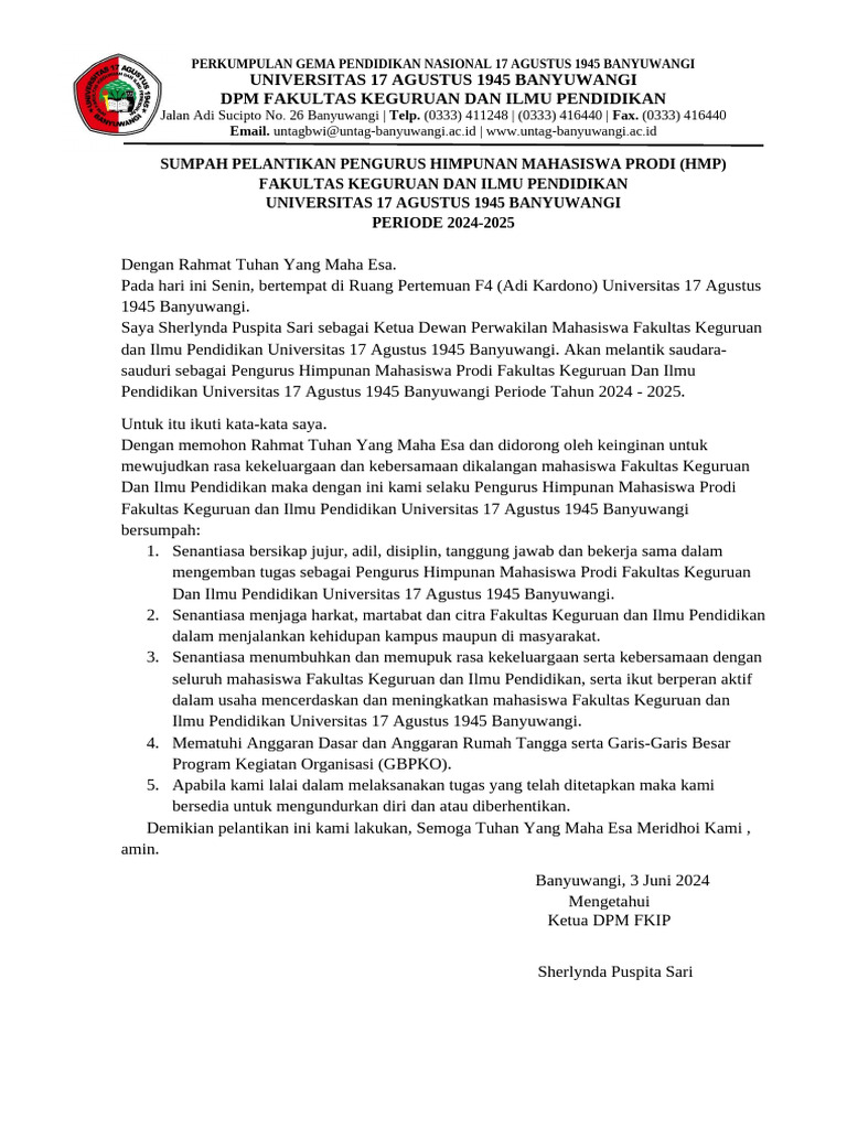 Sumpah Pelantikan HMP (Fix) | PDF