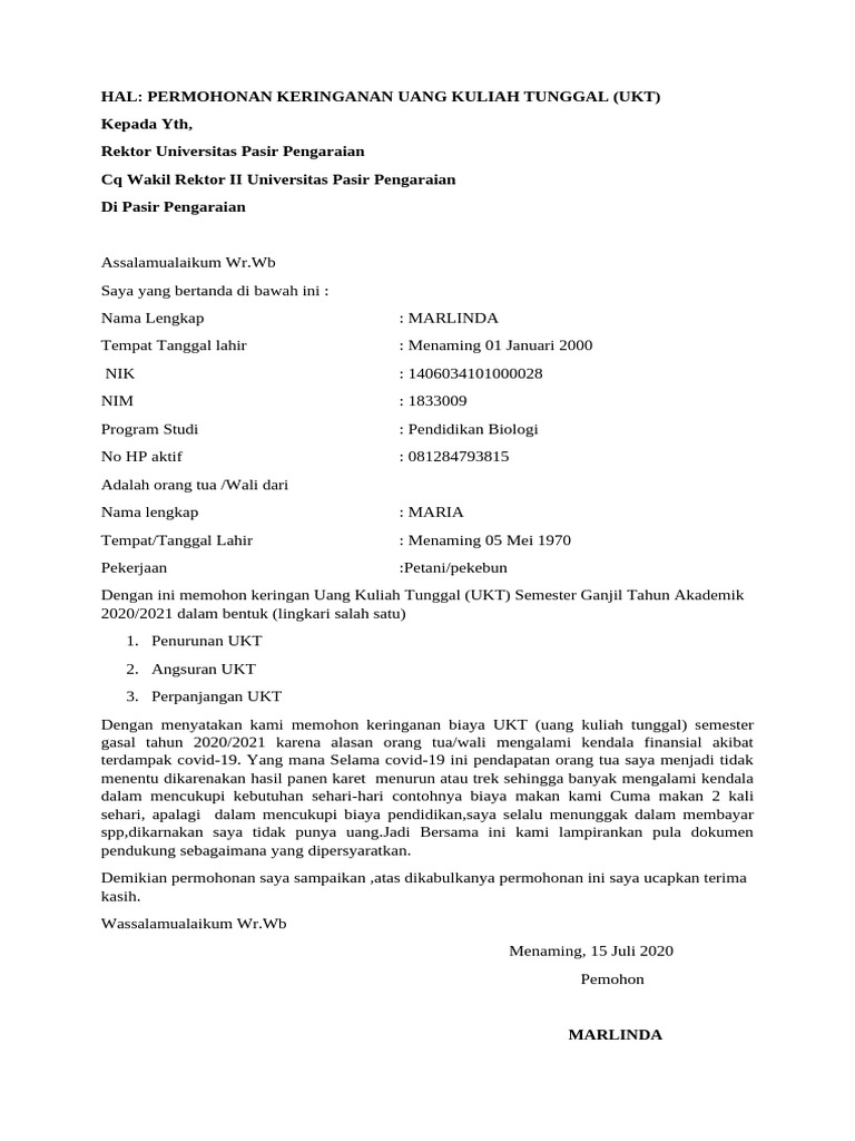 Surat Ukt Marlinda | PDF