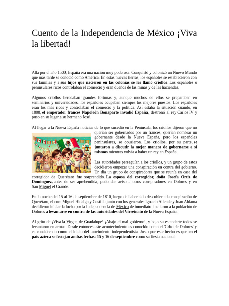 Cuento de La Independencia de México | PDF | Nueva españa | México