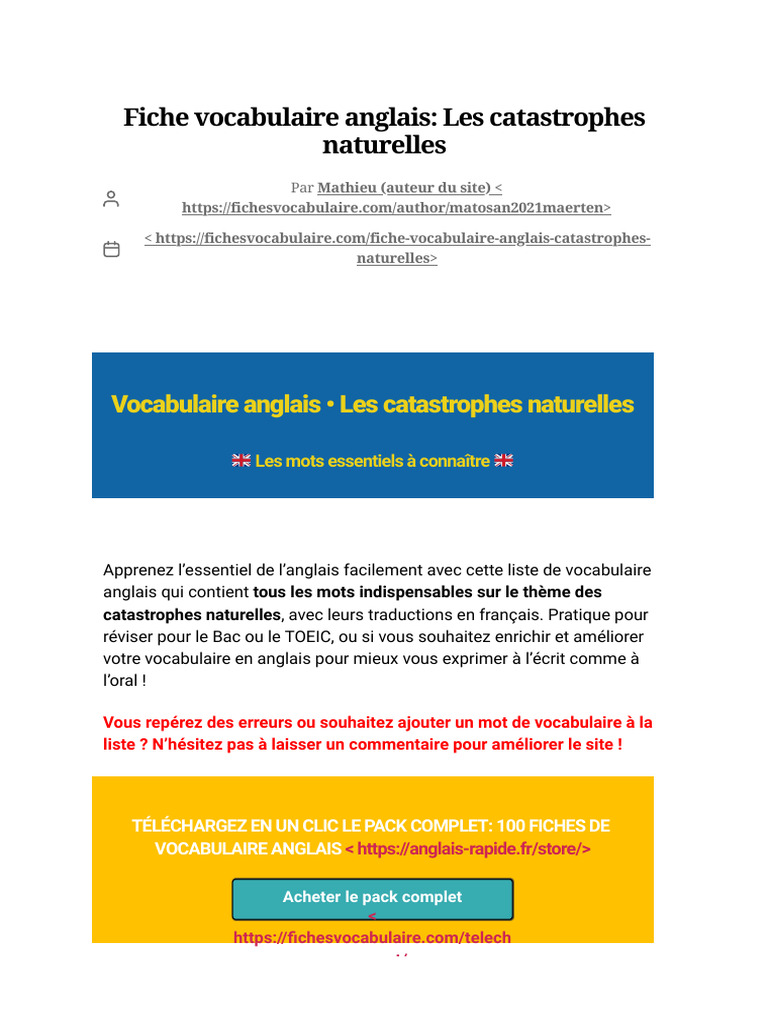 CATASTROPHES NATURELLES, Angl | PDF | Natural Disasters | Tsunami