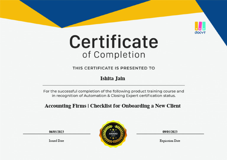 Certification Accounting Firms - Checklist For Onboarding A New Client Ishita - Jain | PDF