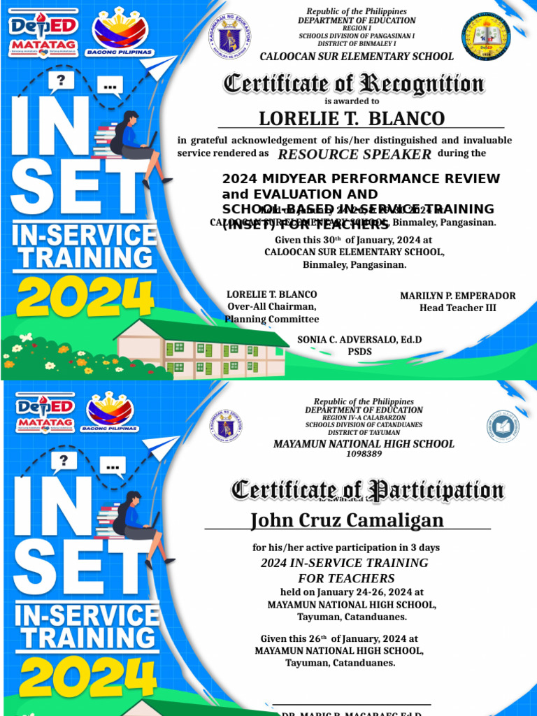 Final Na Talaga 2024 INSET Certificate For Participants and Facilitators | PDF
