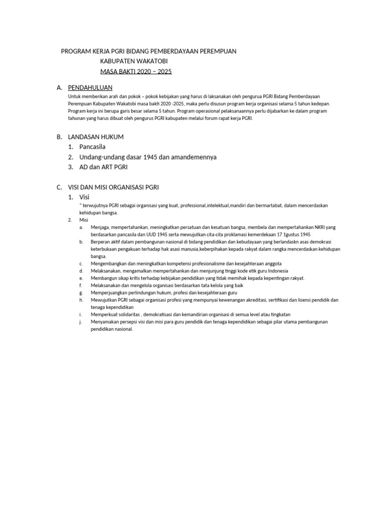 Program Kerja Bidang Pemberdayaan Perempuan | PDF