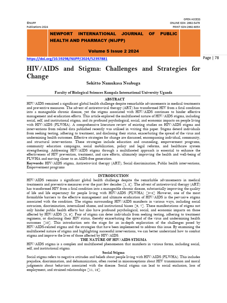 HIV/AIDS Stigma: Challenges & Solutions | PDF | Social Stigma | Hiv/Aids