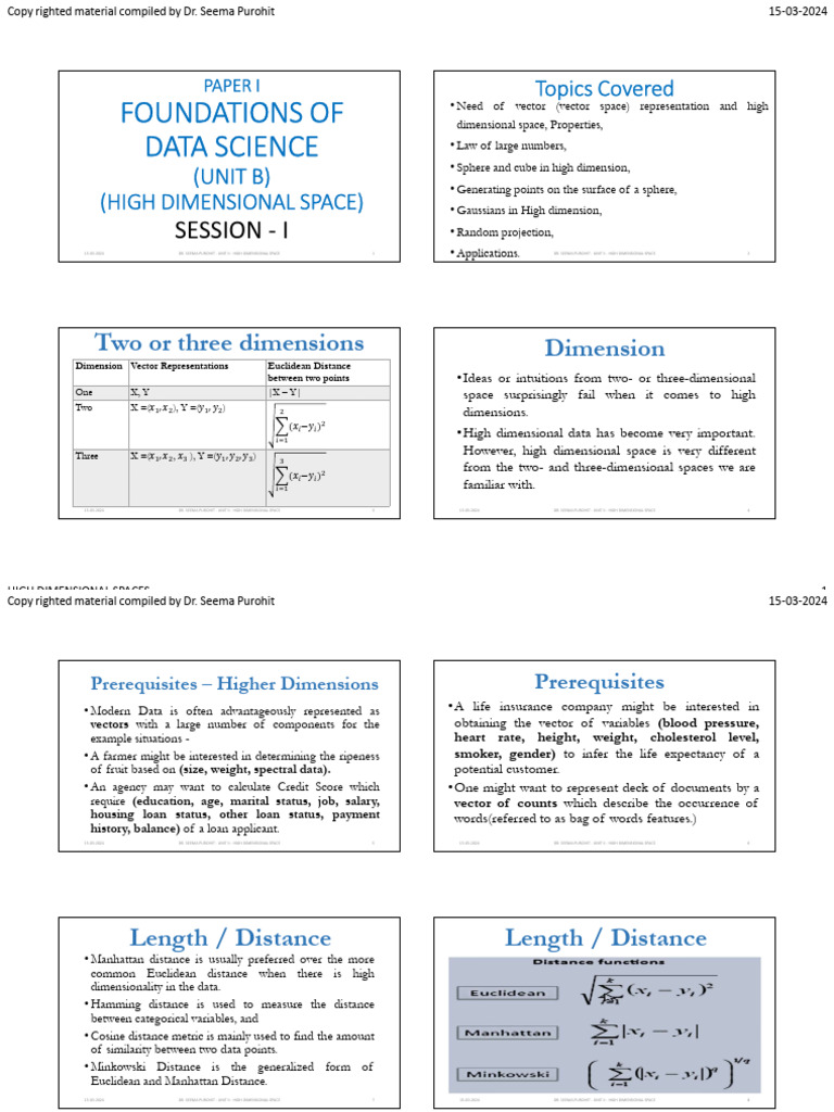 UNIT B High Dimensional Space | PDF