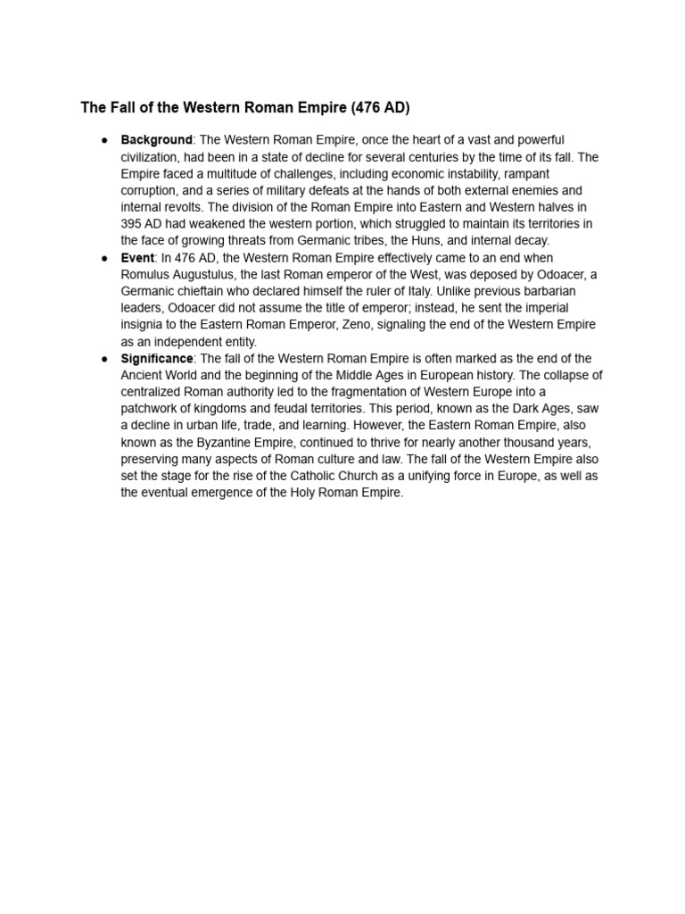 The Fall of The Western Roman Empire (476 AD) | PDF