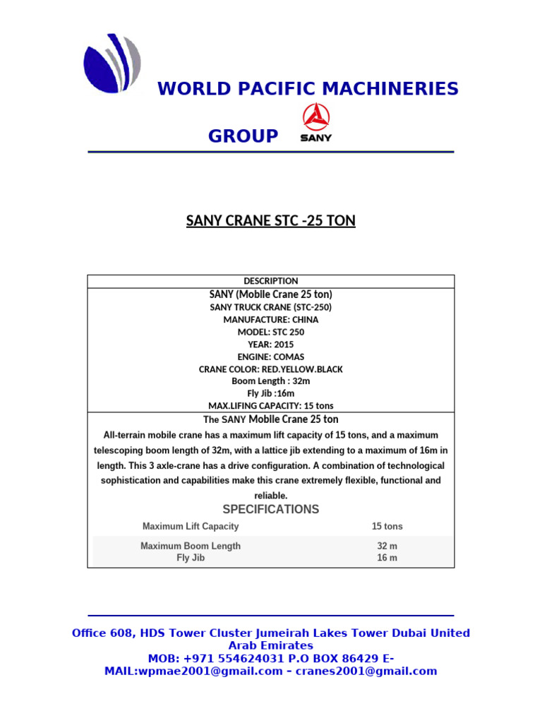 SANY STC-250 Crane Specifications | PDF