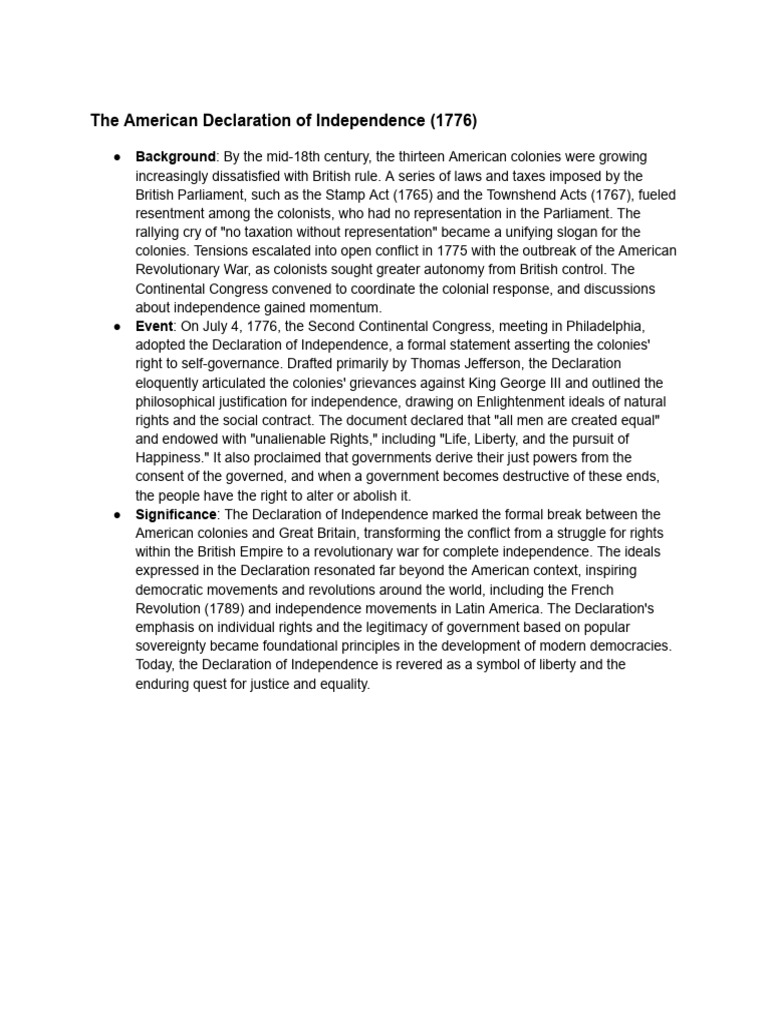 The American Declaration of Independence (1776) | PDF