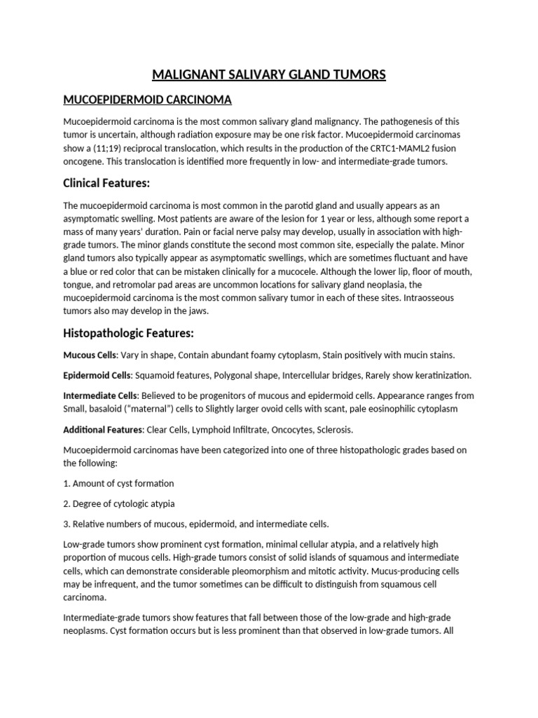MALIGNANT SALIVARY GLAND TUMORS | PDF