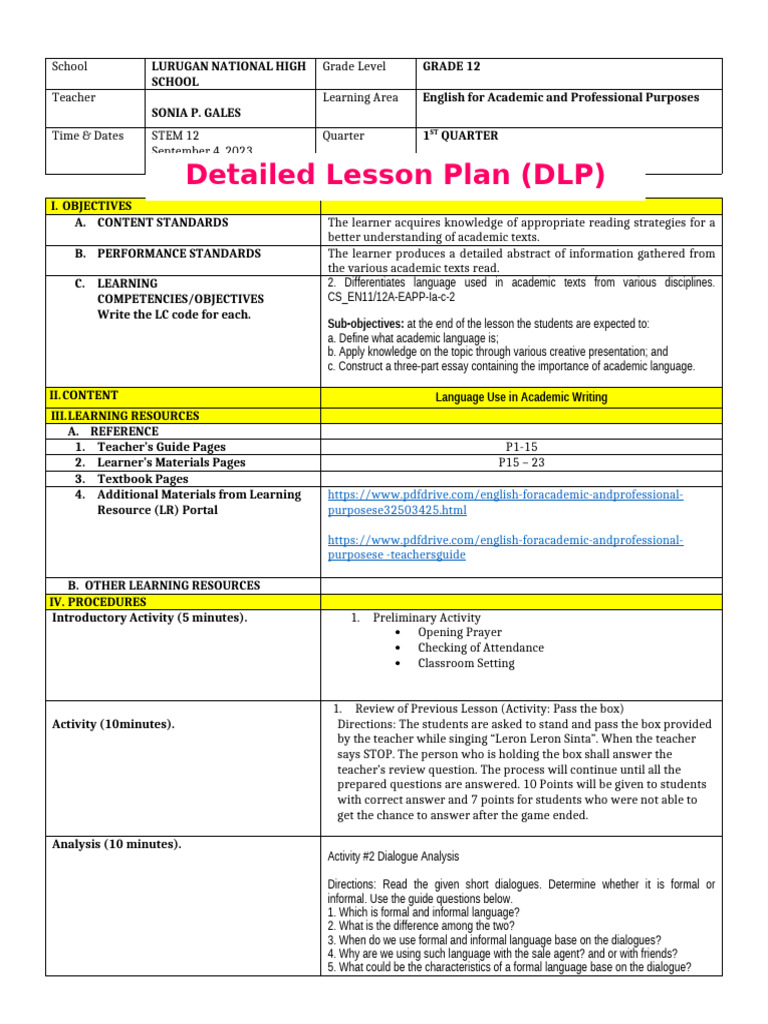STAR OBSERVATION - EAPP Language Used in Academic Writing | PDF ...