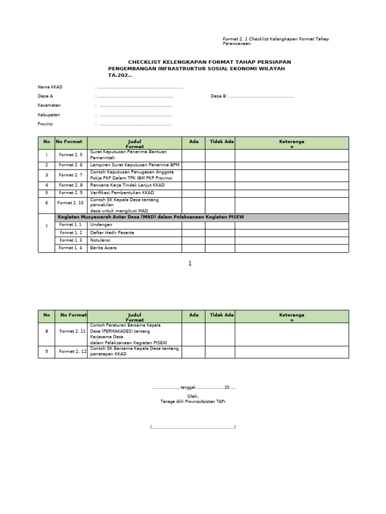 Ceklis Kelengkapan Format Tahap Persiapan | PDF