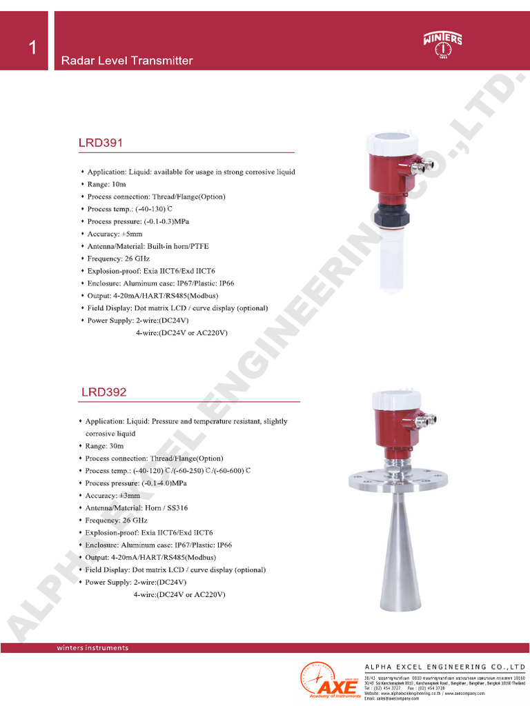 Winters - LRD - Radar Level Transmitter | PDF