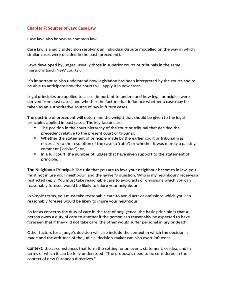 CHAPTER 7 Sources of Law - Case Law | PDF | Precedent | Social Science