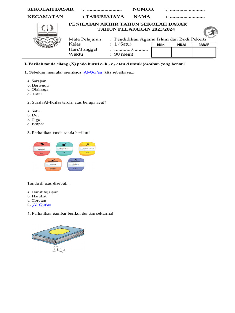 Pat Pai Kelas 1 Kurmer 2024 | PDF