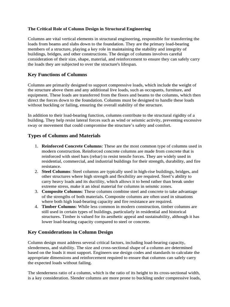The Critical Role of Column Design in Structural Engineering | PDF ...