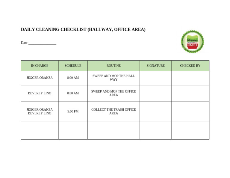 Daily Cleaning Checklist | PDF