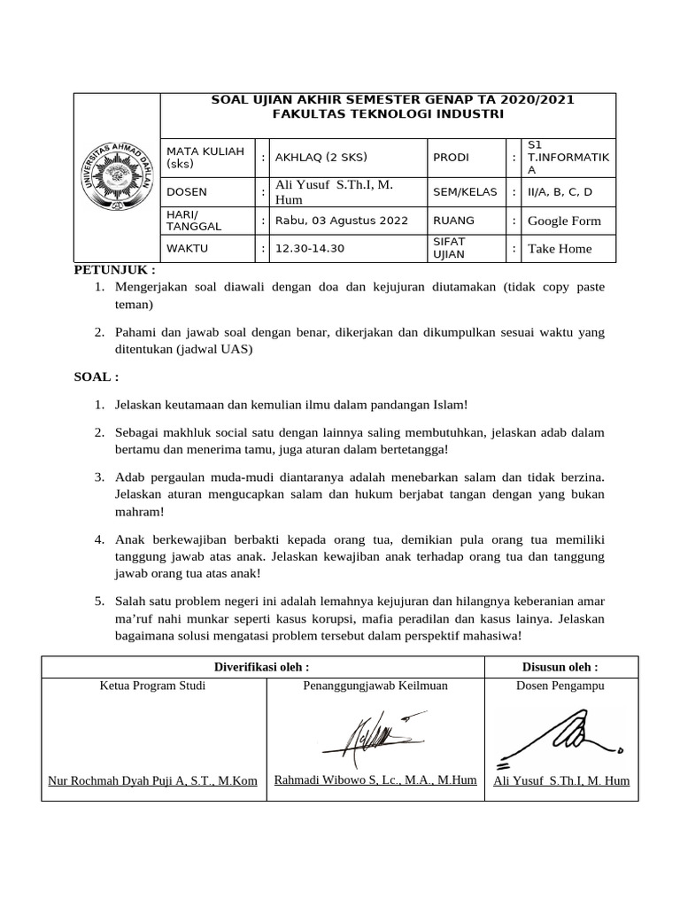 FTI-Informatika, SOAL UAS | PDF