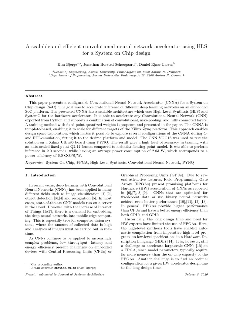 A Scalable And Efficient Convolutional Neural Network Accelerator Using Hls For A System On Chip