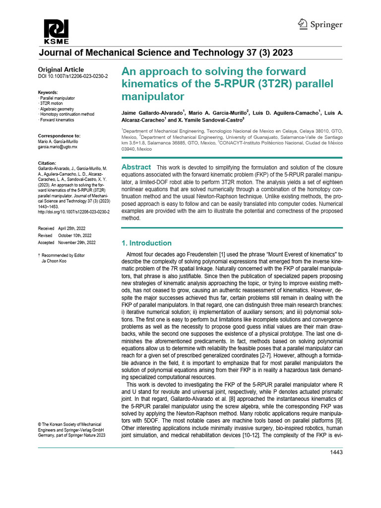 An Approach To Solving The Forward Kinematics of The 5-RPUR (3T2R) Parallel Manipulator | PDF