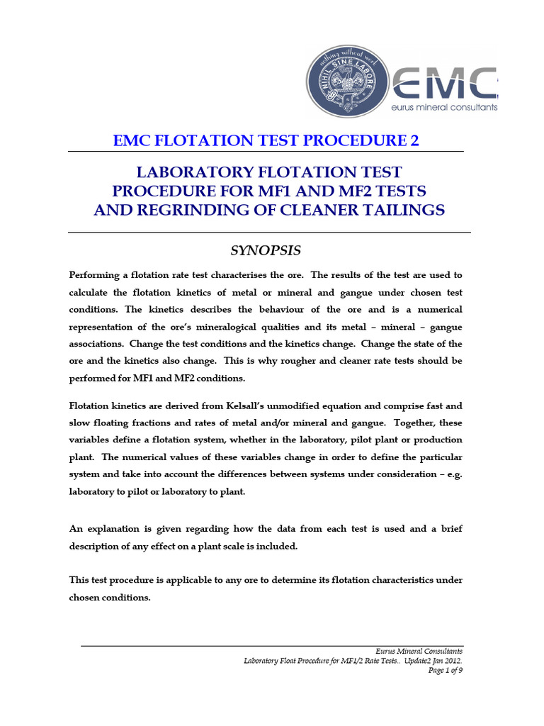 Laboratory Flotation Test Procedure | PDF | Ore | Physical Sciences