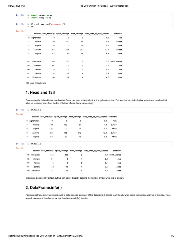 Top 20 Function In Pandas - Jupyter Notebook | PDF