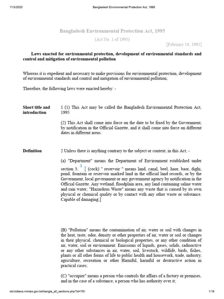 Bangladesh Environmental Protection Act, 1995 | PDF