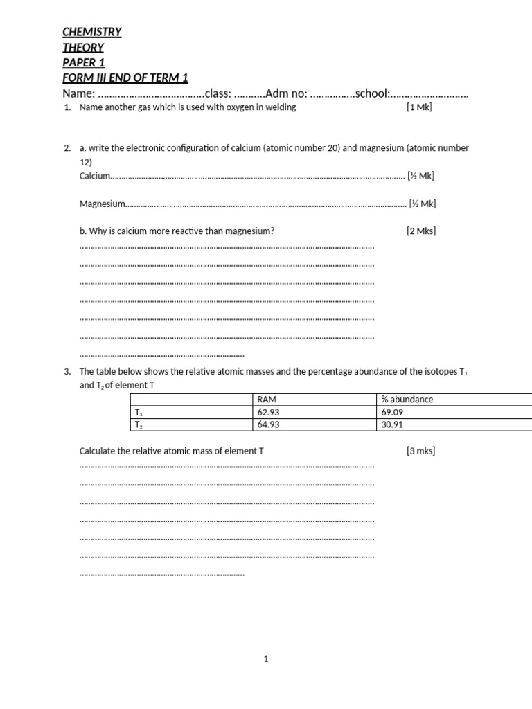 Chemistry F 3 PP1 | PDF