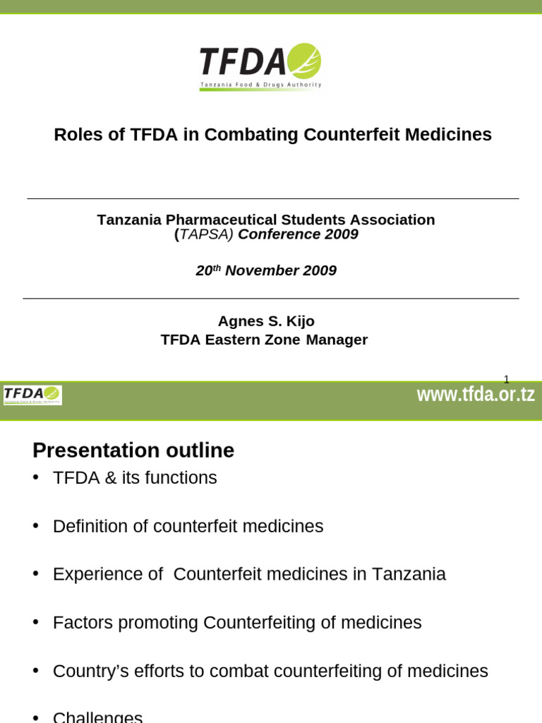Roles of TFDA in Combating Counterfeit Medicines by Agnes Kijo | PDF