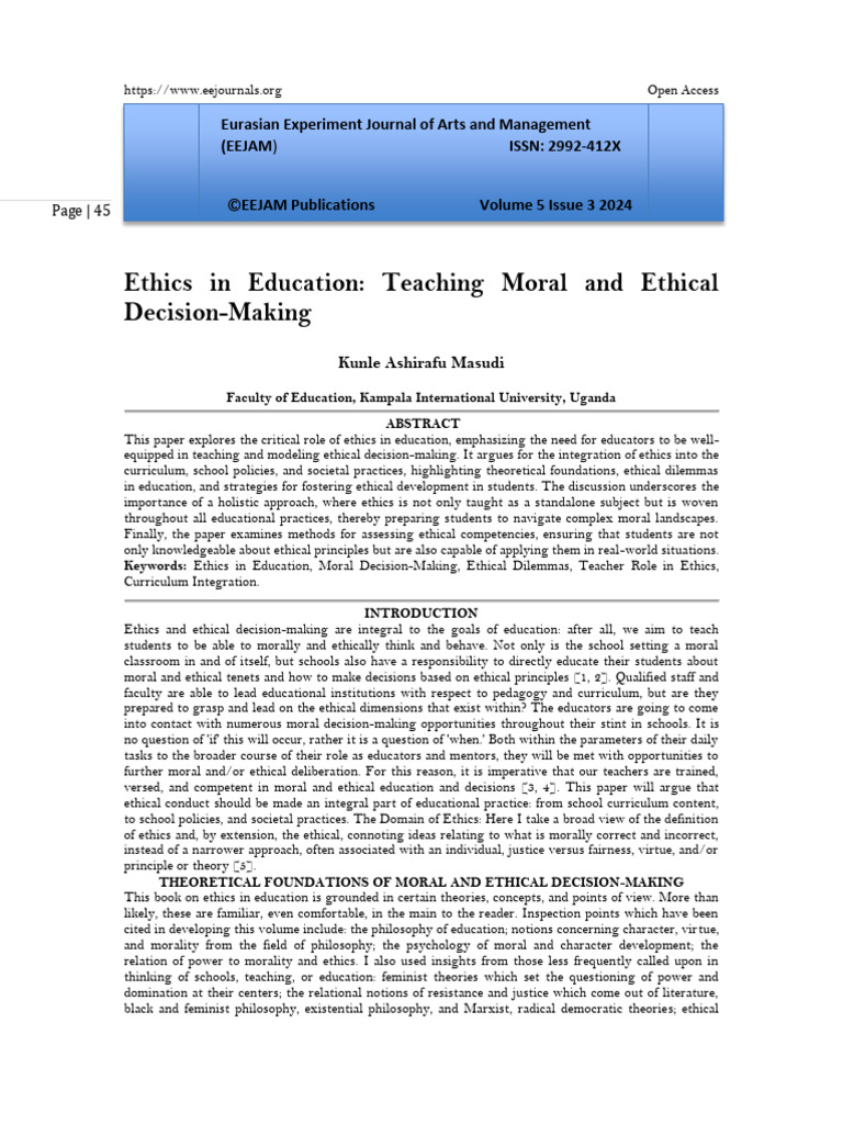 Ethics in Education: Decision-Making Guide | PDF | Teachers | Career ...