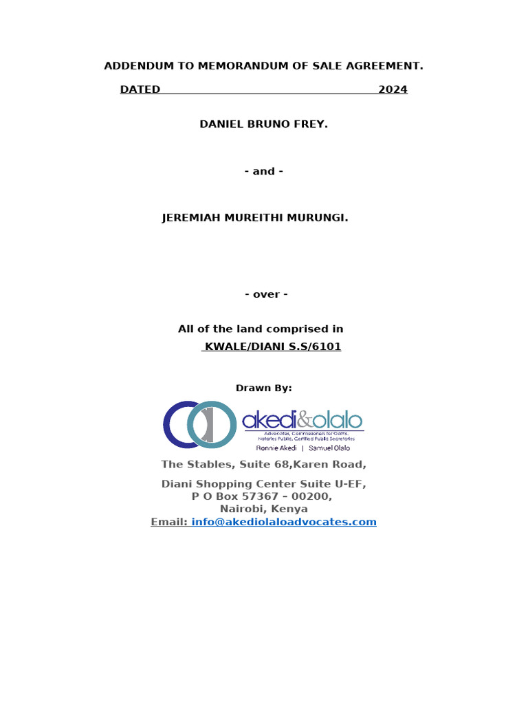 ADDENDUM TO MEMORANDUM OF SALE AGREEMENT - Docx Babu | PDF