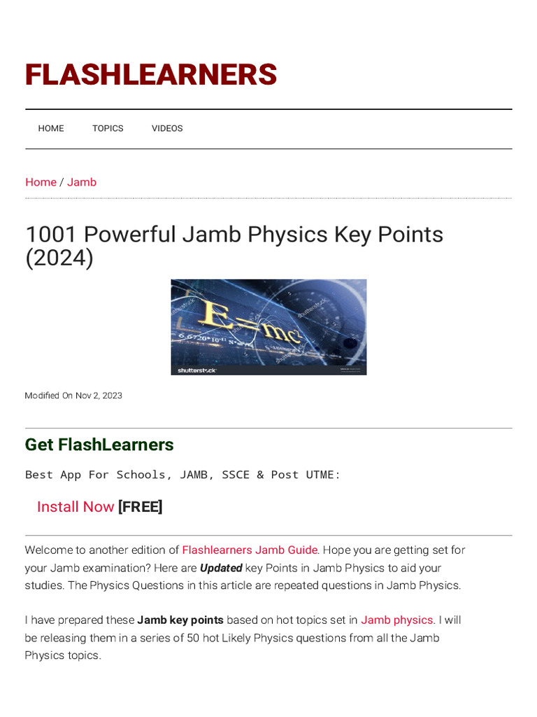 1001 Powerful Jamb Physics Key Points (2024) - FlashLearners | PDF ...