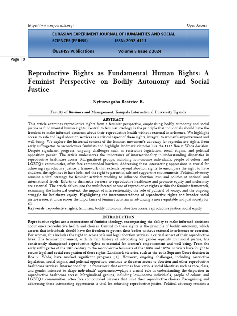 Reproductive Rights As Fundamental Human Rights: A Feminist Perspective On Bodily Autonomy and ...