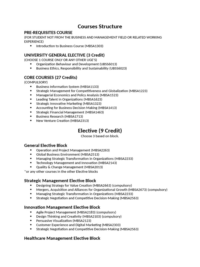 MBA (UTM) Courses Structure | PDF