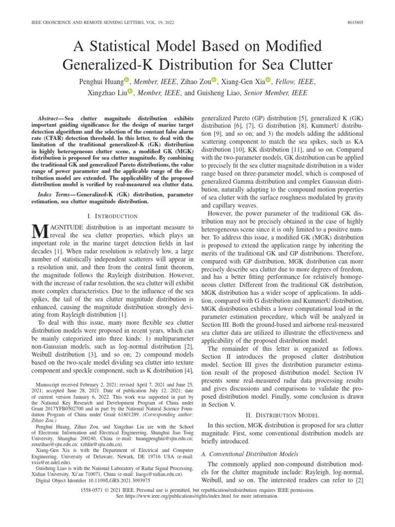 A Statistical Model Based On Modified Generalized-K Distribution For Sea Clutter | PDF ...