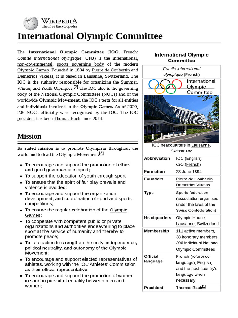International Olympic Committee | PDF | Olympic Games | Chinese Taipei