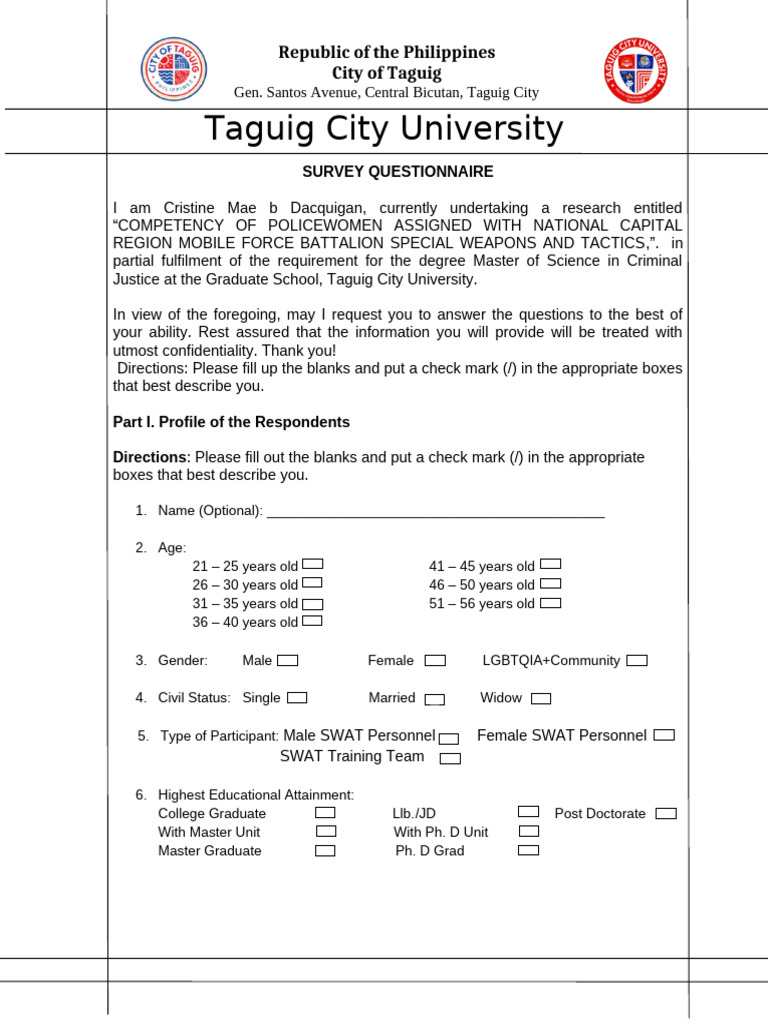 Final SURVEY QUESTIONNAIRE Thesis | PDF