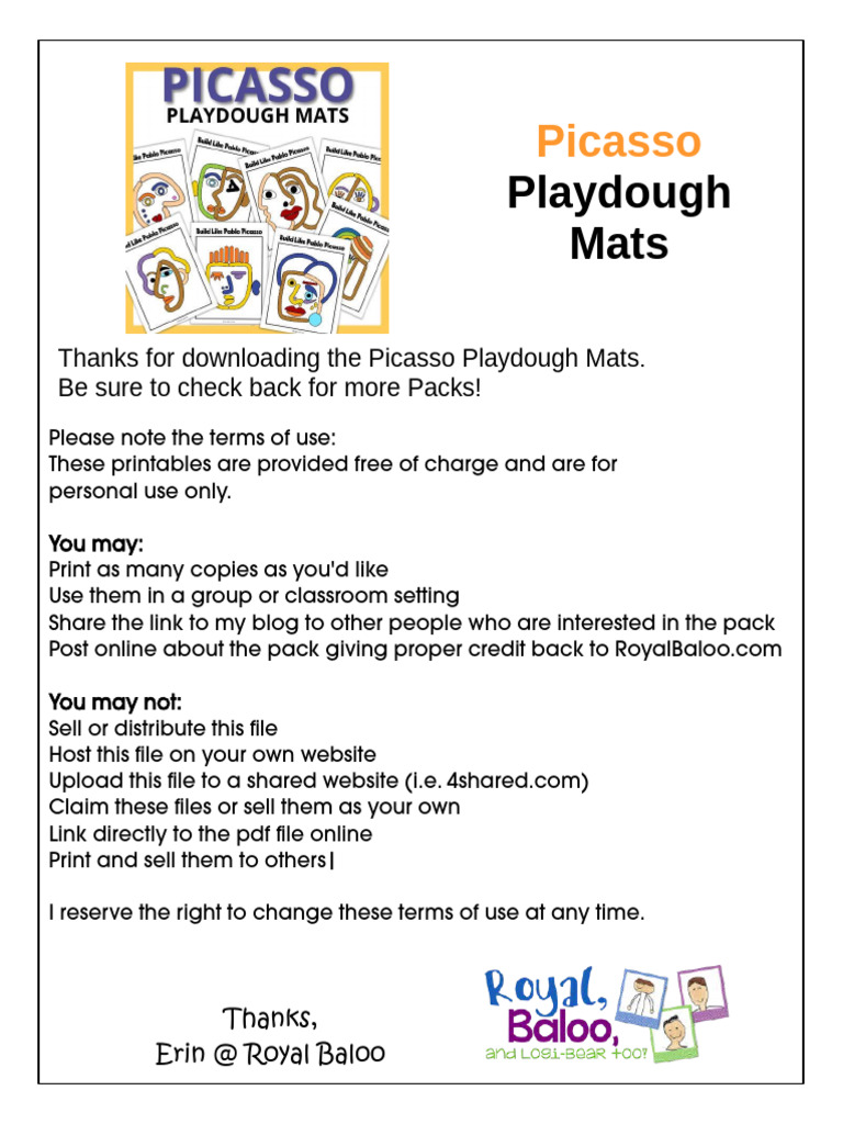 Picasso Playdough mats | PDF