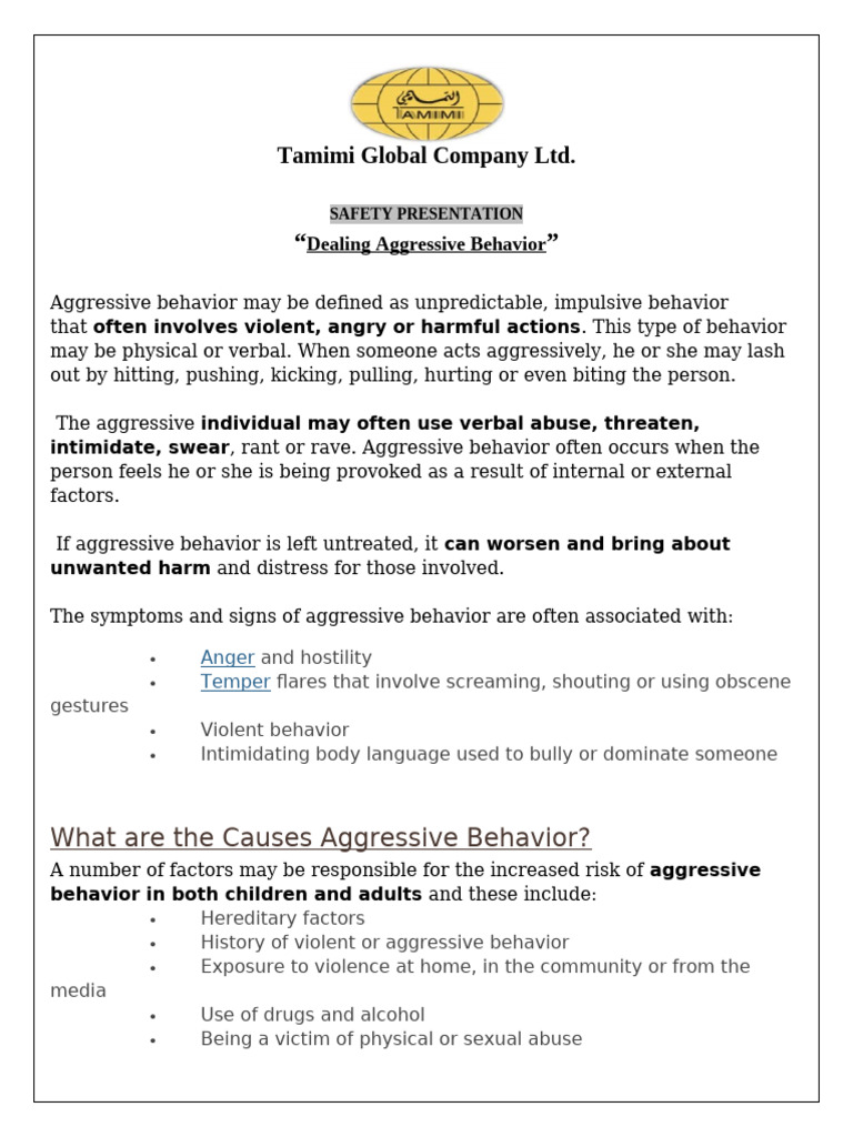 Dealing Aggresive Behavior | PDF