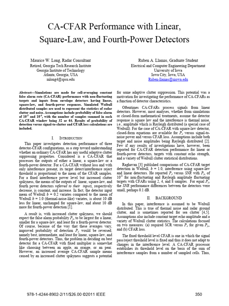 CA CFAR Linear Square Low Fourth Power Long2011 | PDF | Electronics | Teaching Methods & Materials