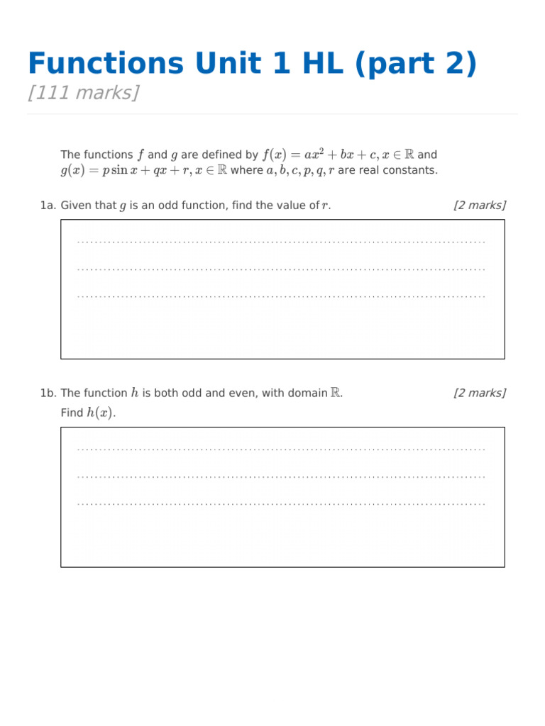 Functions Unit 1 HL | PDF
