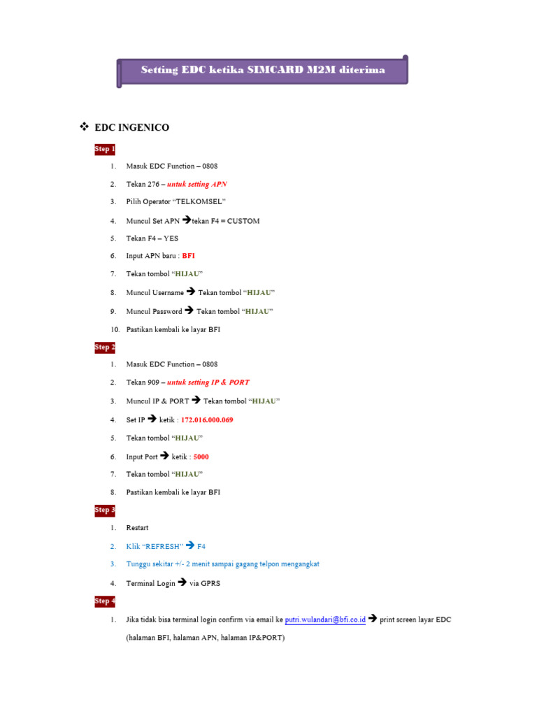 Setting EDC Ketika SIMCARD M2M Diterima - 2 | PDF