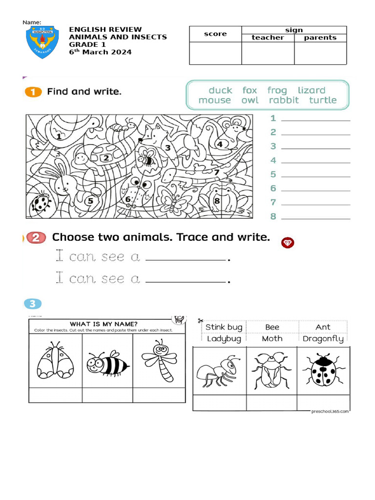 English Review Grade 1 Lesson 6 | PDF