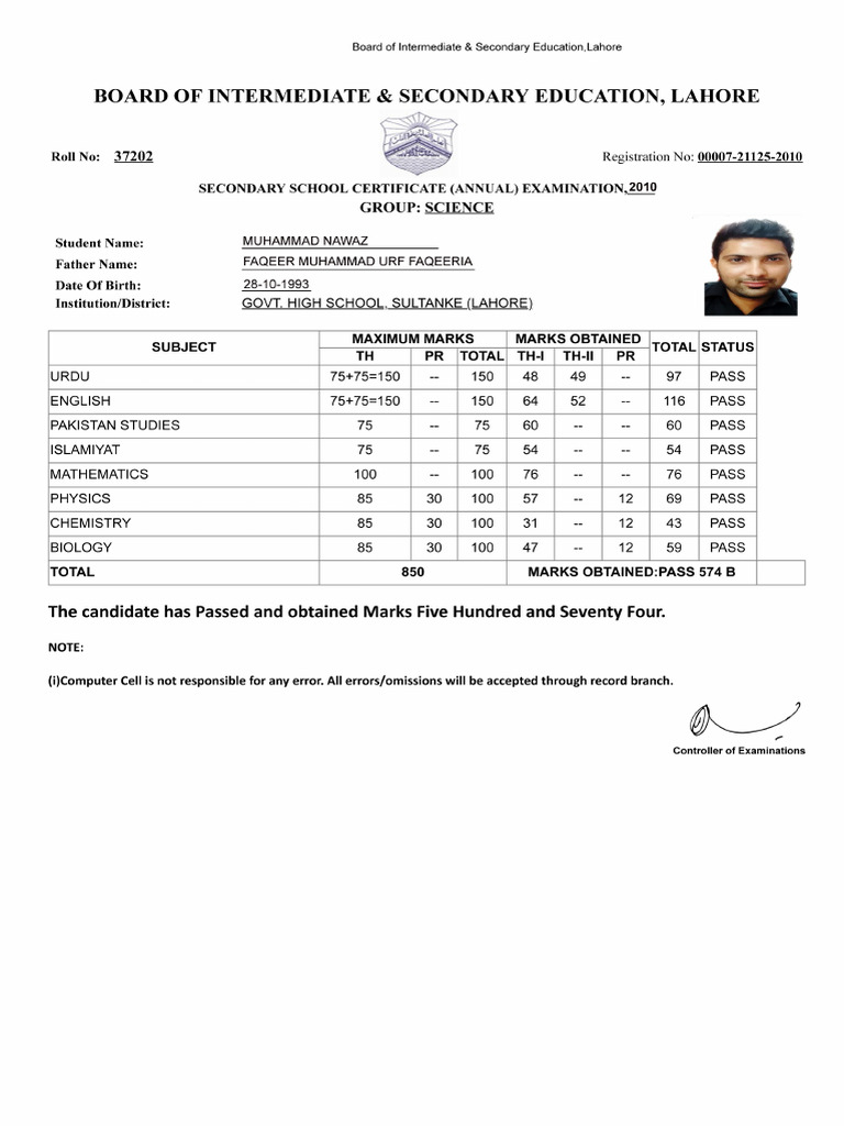 Board of Intermediate & Secondary Education,Lahore | PDF
