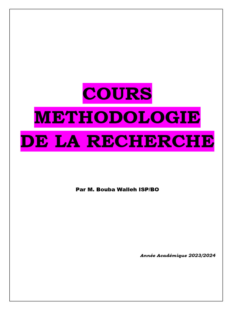 Cours METHODOLOGIE DE LA RECHERCHE 2024-1 | PDF
