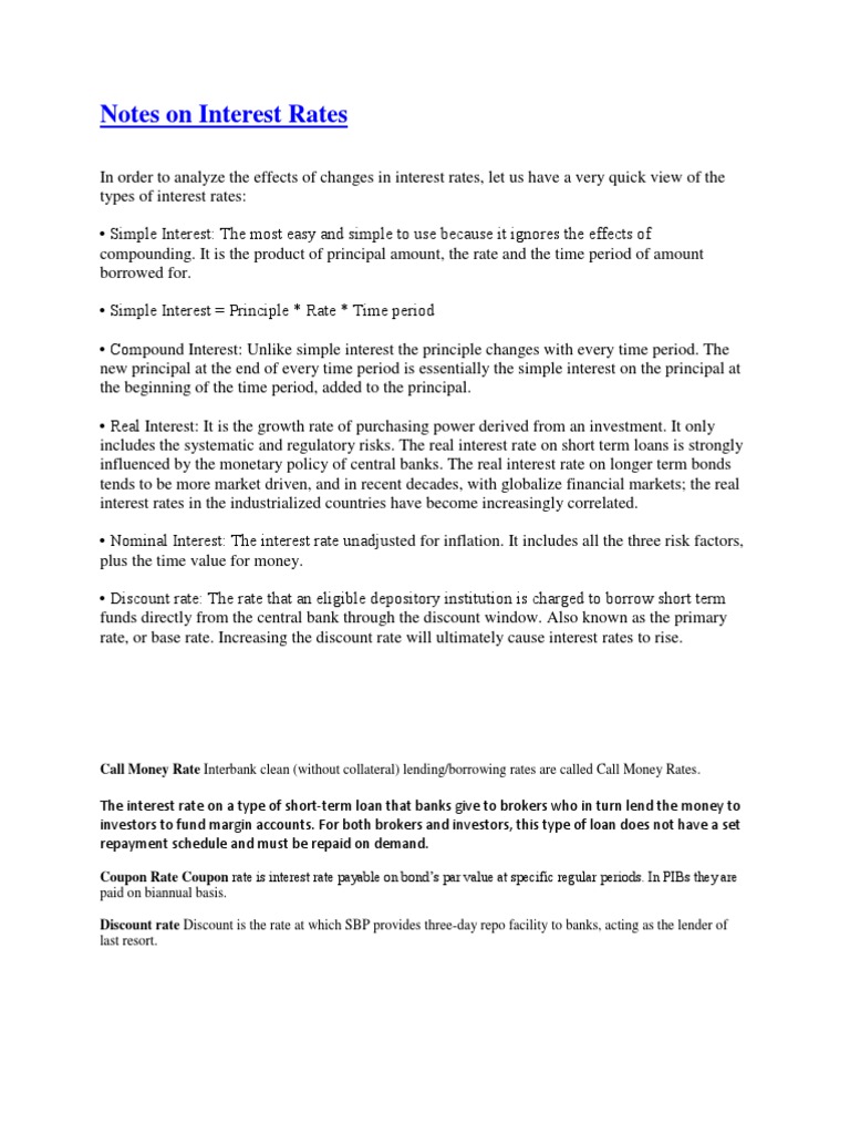 Notes On Interest Rates | PDF | Interest Rates | Interest