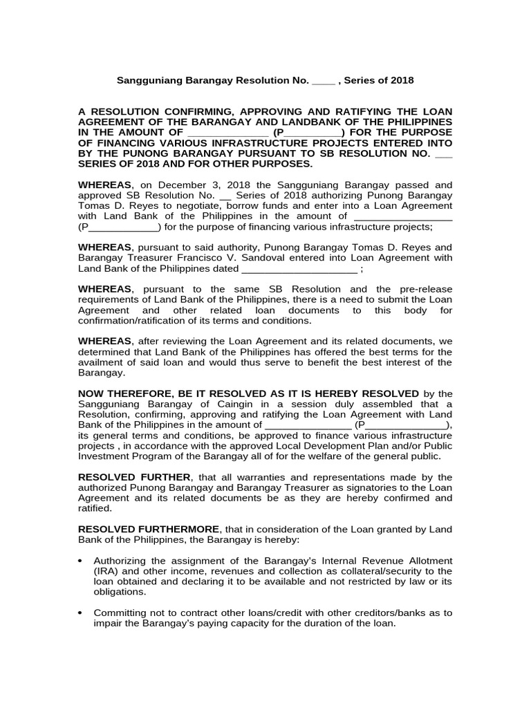 Brgy. Reso on Loans | PDF
