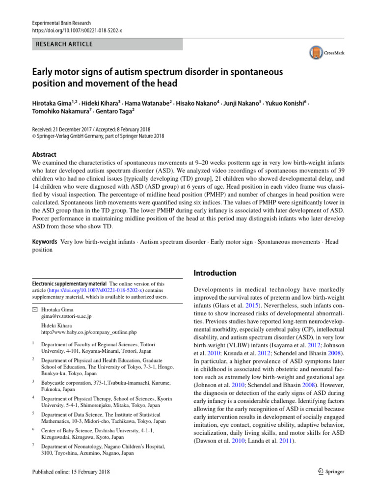 General movements in infants with autism spectrum disorders. | PDF
