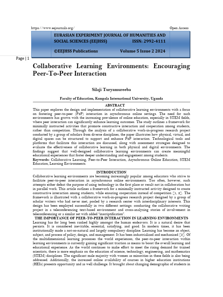 Collaborative Learning Environments: Encouraging Peer-To-Peer Interaction | PDF | Collaboration ...